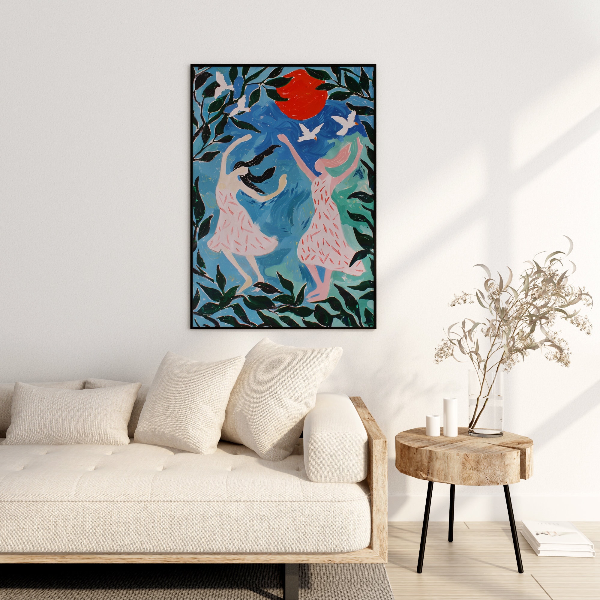 Two Women Dancing With Red Sun - Matisse Inspired Art Painting ...