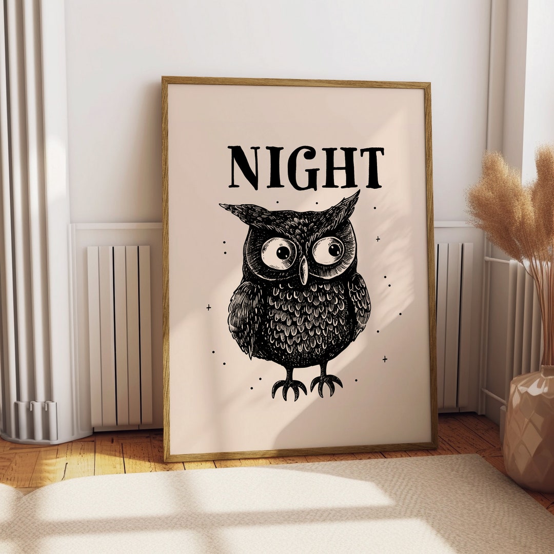 Night Owl Print Retro Wall Décor Instant Digital Download Printable Art ...