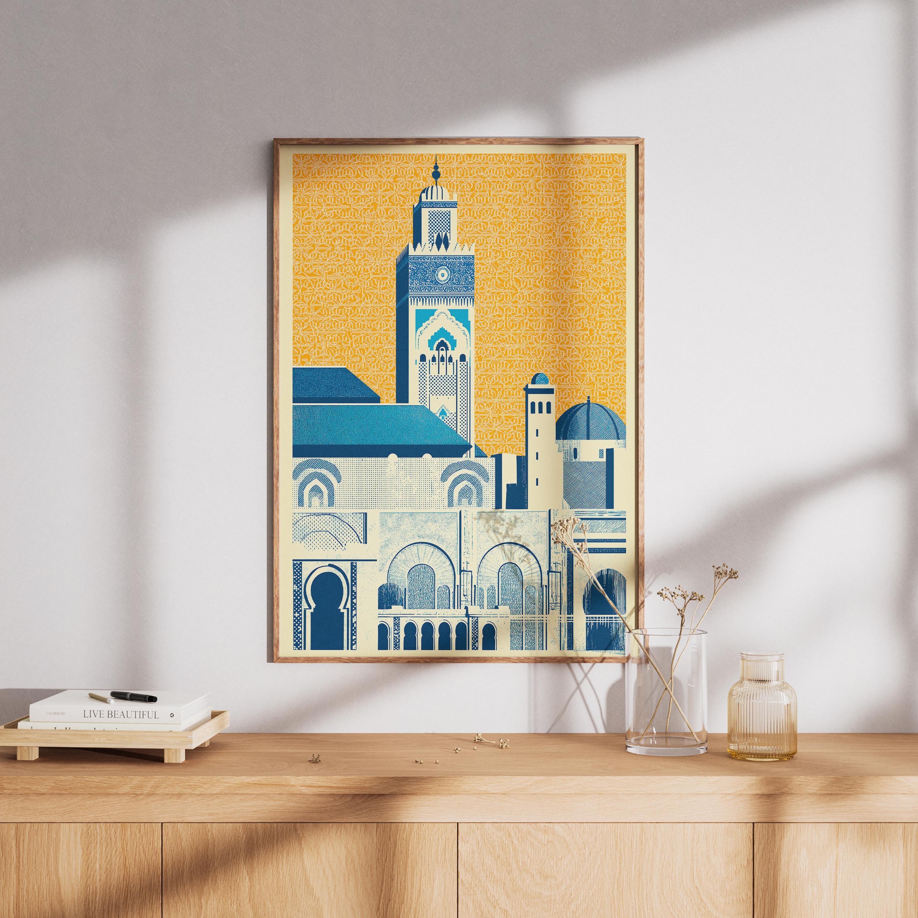 Moroccan Mosque Art Print: Islamic Geometric Illustration, Vintage ...