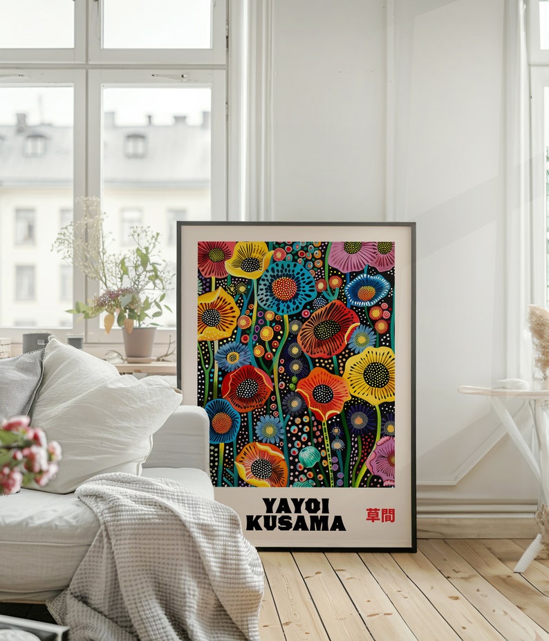 Yayoi Kusama Inspired Japanese Wall Art Colorful Flowers Japandi Print ...