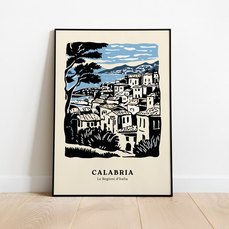Charming Calabria Town Poster, Nostalgic Italy Wall Art, Vintage Travel ...