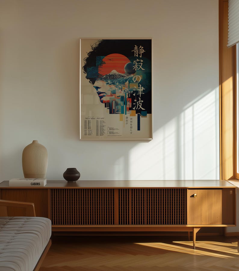 Japanese Retro Futuristic Poster - Silent Tsunami Band Art - Mount Fuji ...
