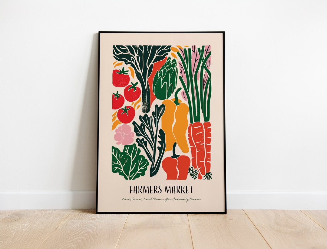 Farmers Market Art Print - Colorful Vegetable Kitchen Decor - Vibrant ...