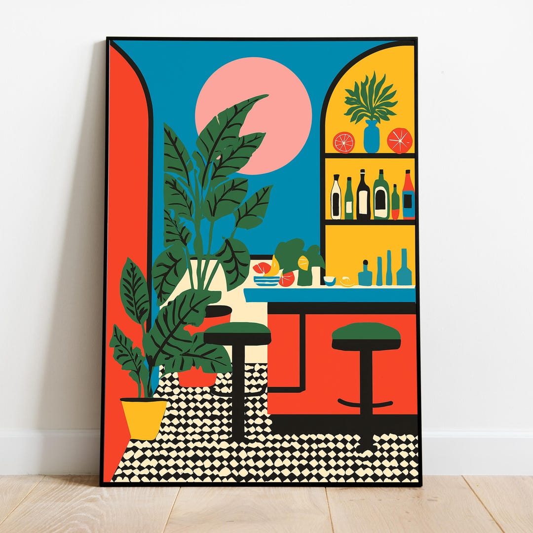 Colorful Pop Art Cocktail Bar Print | Mid Century Modern Lounge Art ...