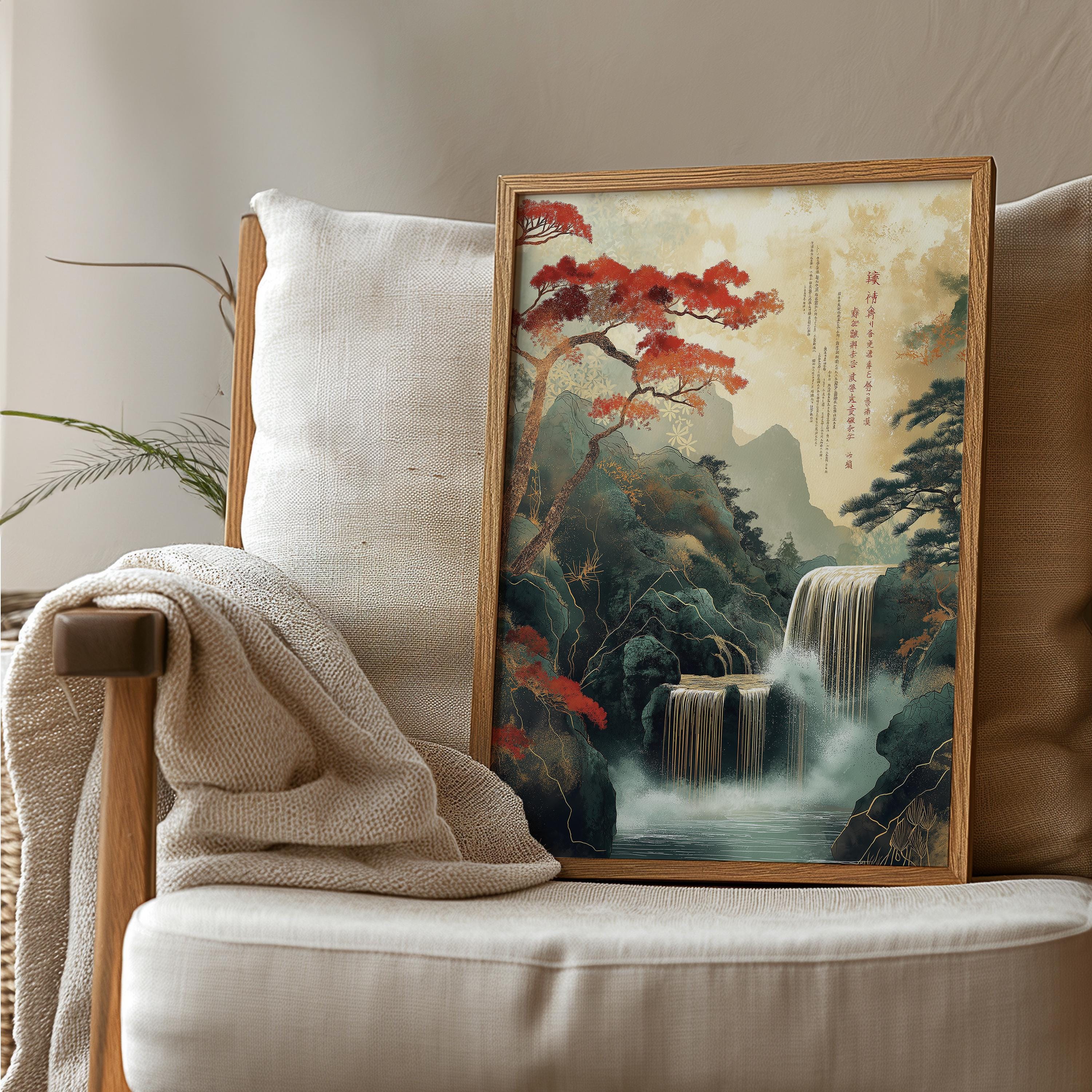 Chinese Waterfall Wall Art Print – Traditional Landscape With ...