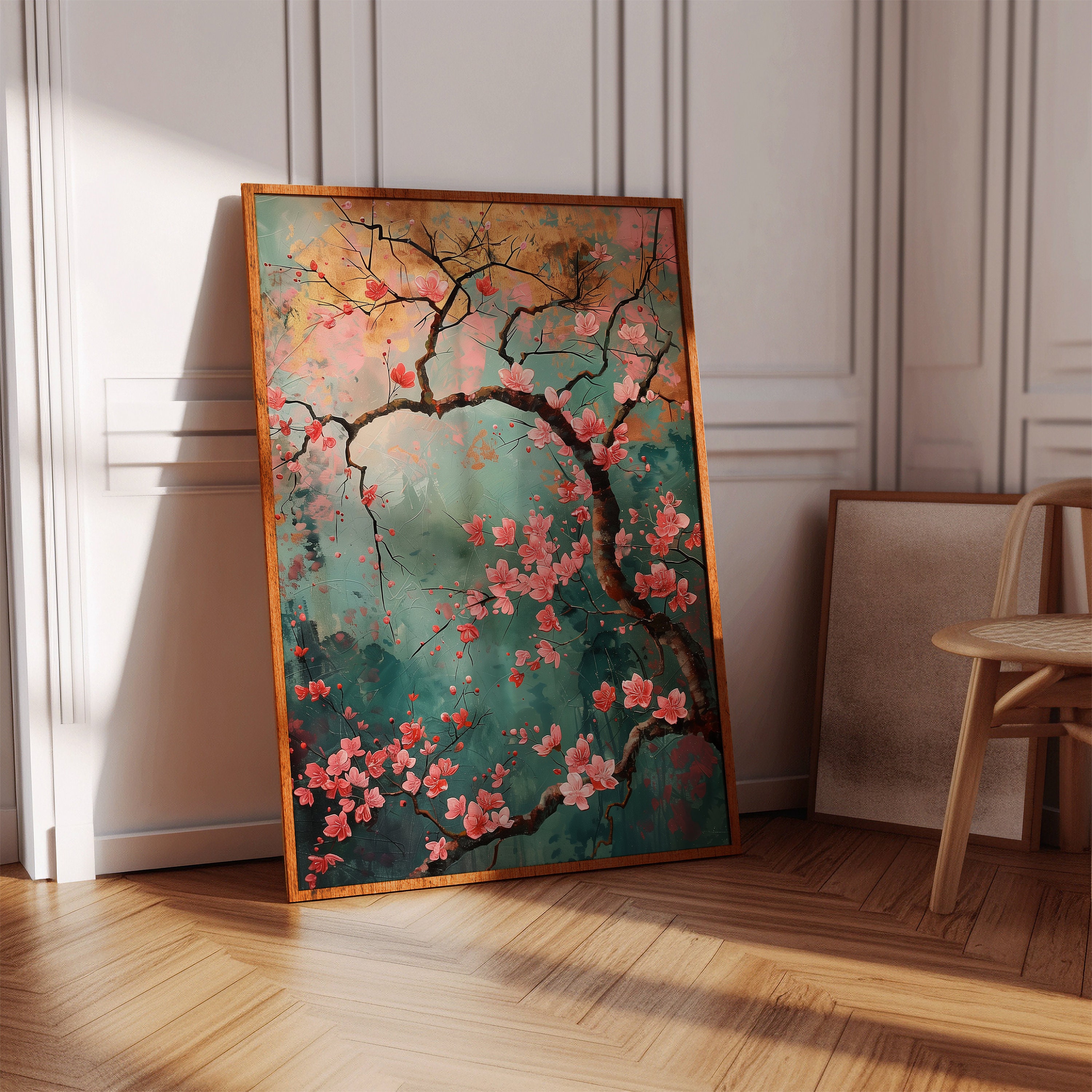 Captivating Japanese Golden Cherry Blossom Poster Set of 3 Breathtaking ...