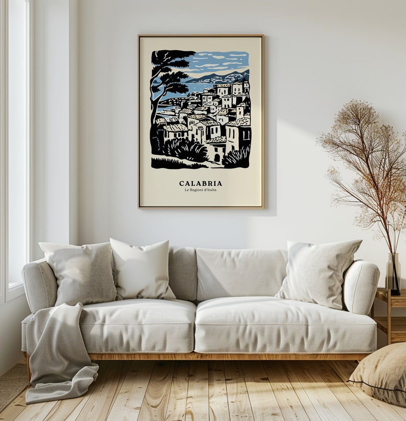 Charming Calabria Town Poster, Nostalgic Italy Wall Art, Vintage Travel ...