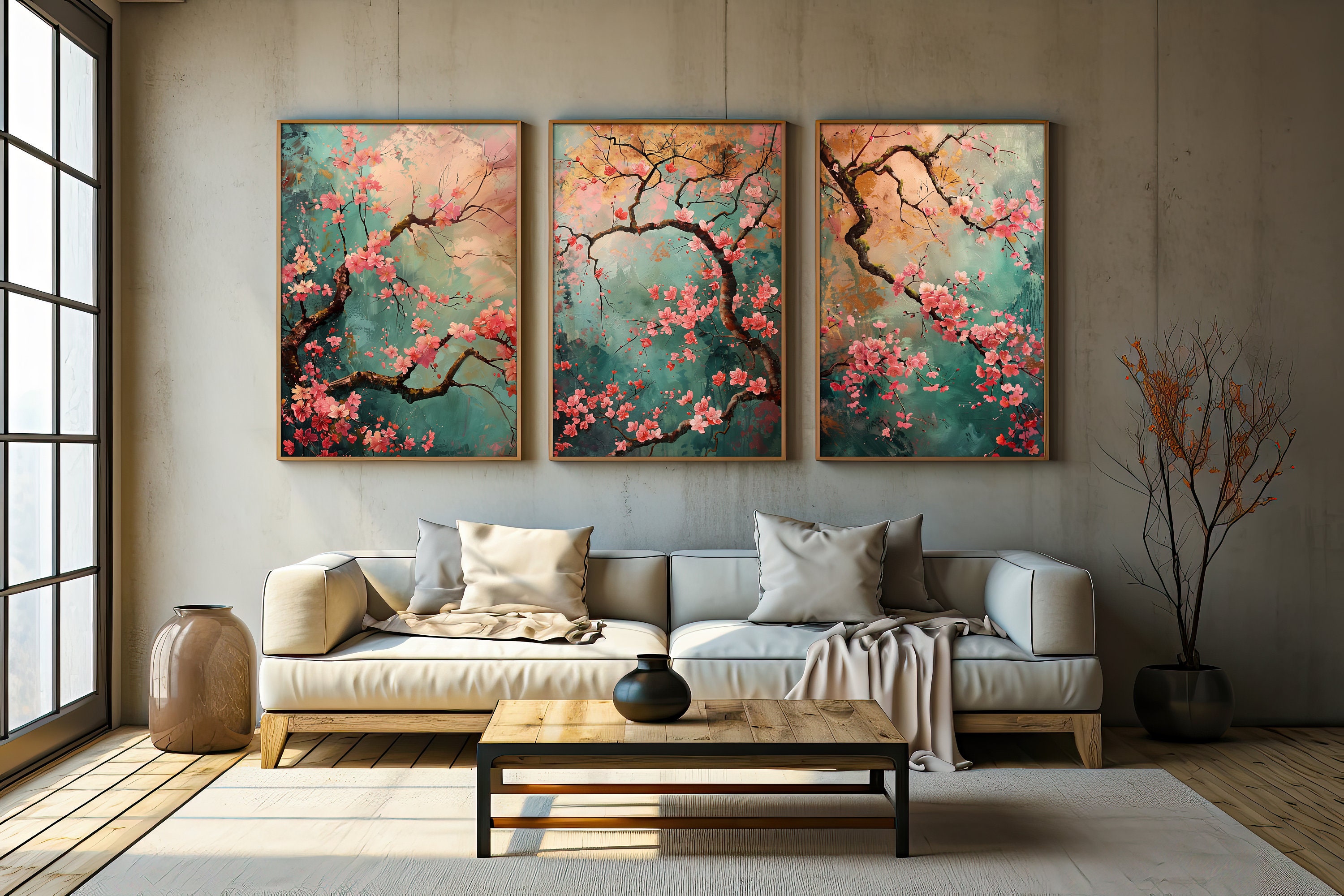 Captivating Japanese Golden Cherry Blossom Poster Set of 3 Breathtaking ...