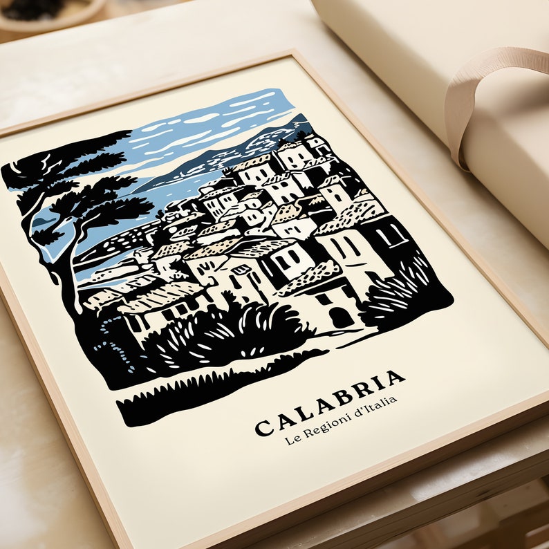 Charming Calabria Town Poster, Nostalgic Italy Wall Art, Vintage Travel ...