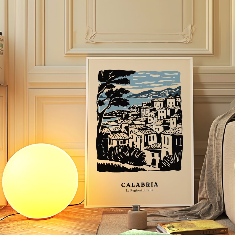 Charming Calabria Town Poster, Nostalgic Italy Wall Art, Vintage Travel ...