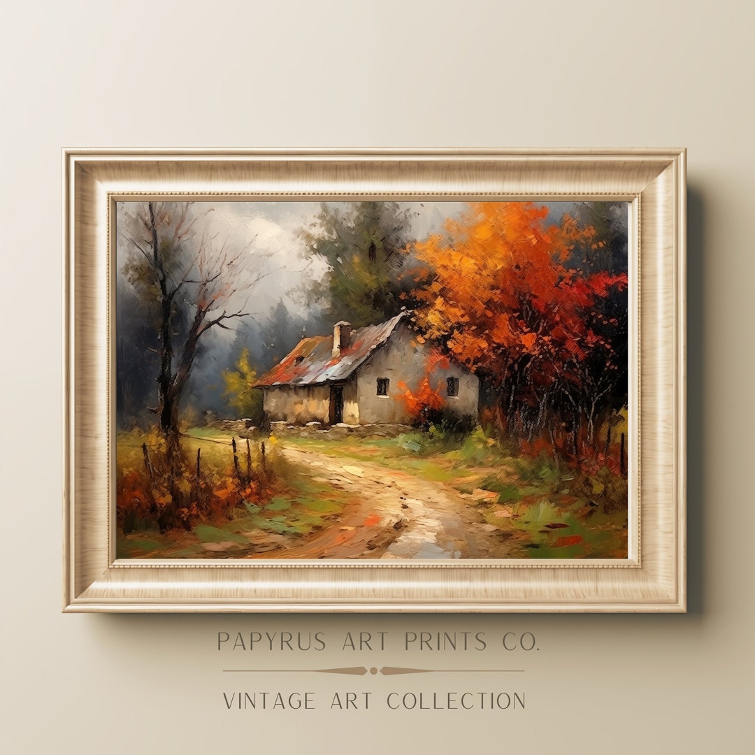 Vintage Stone House Digital Art | Vintage Cottage Landscape | Oil ...