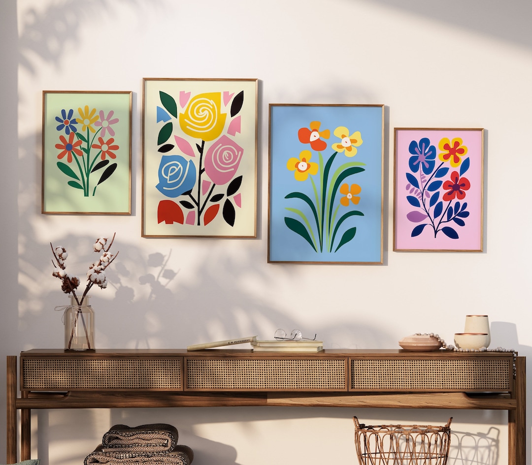 Floral Blooms Digital Art | Set of 4 Colorful Flower Prints | Nursery ...