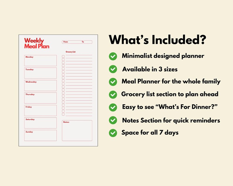 Printable Weekly Meal Planner, Food Diary & Meal Tracker for Meal Prep ...