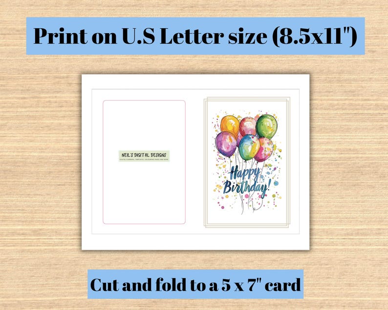 Printable Balloon Birthday Card Instant Download Printable Birthday ...