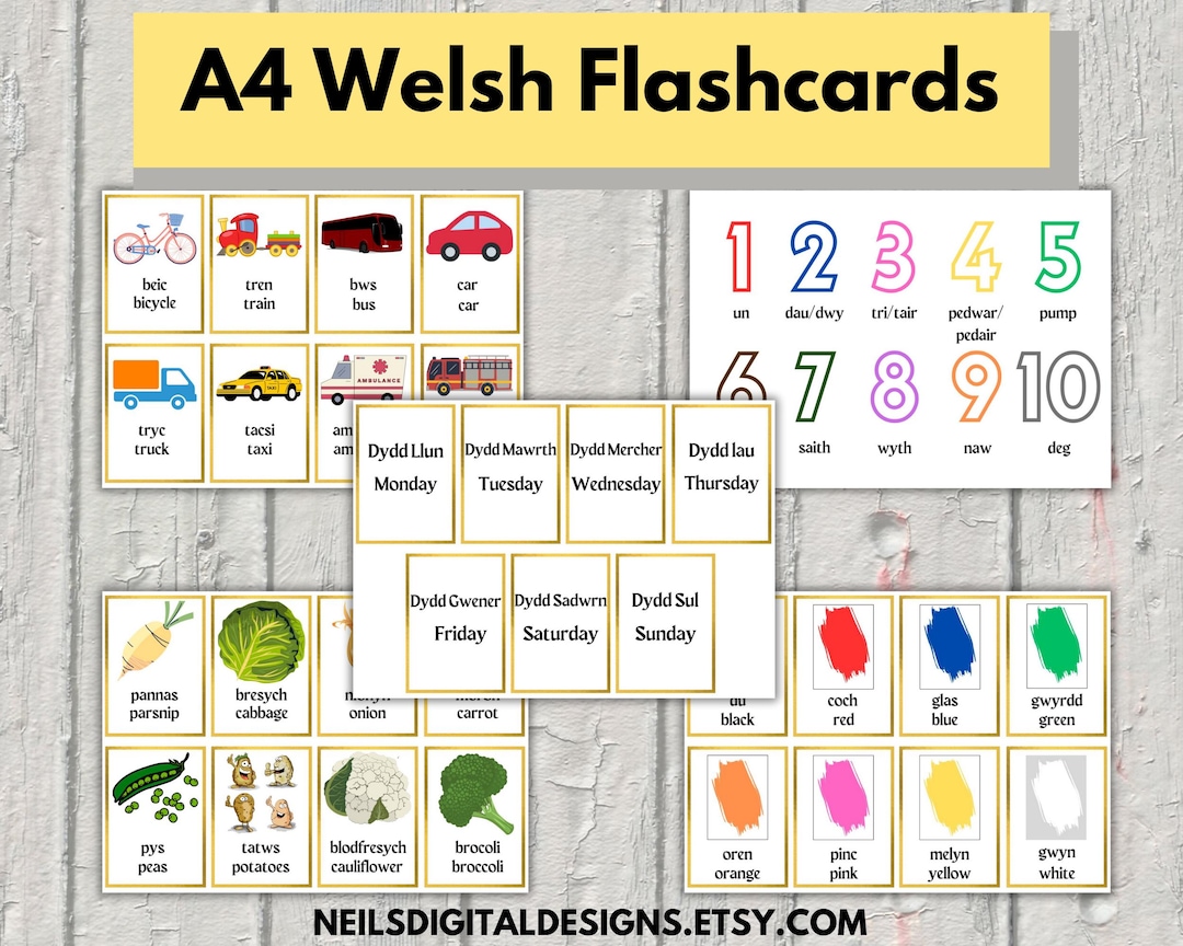 Printable PDF A4 Welsh Flashcards 10 Pages for Beginners, Kids & Adults ...