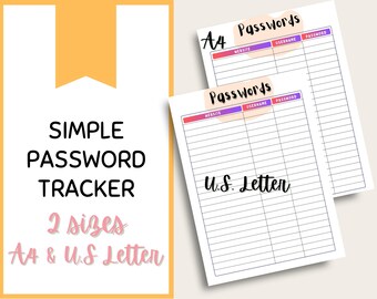 Password Tracker Printable & Fillable Password Keeper Password Log A4 ...