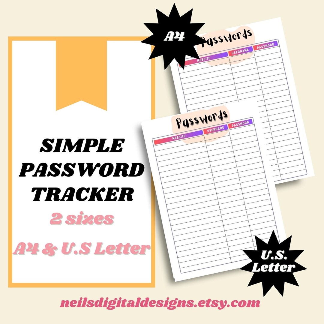 Printable Password Tracker | Digital Download for Home and Office Use ...