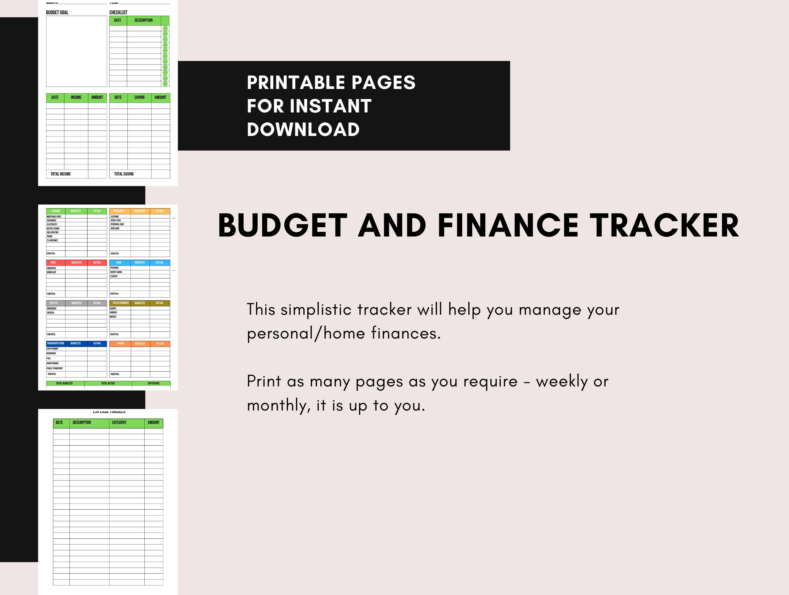 Printable A4 Personal Finance Tracker | Budget Planner & Expense ...