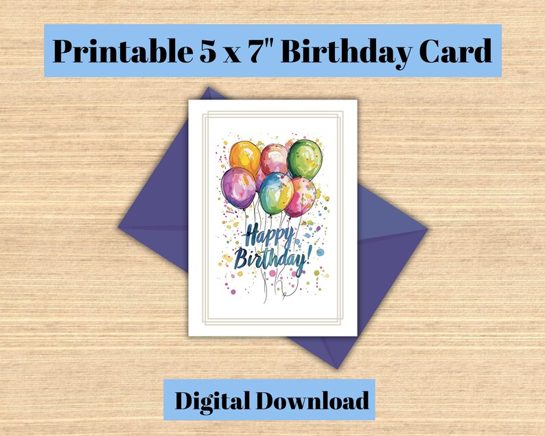 Printable Balloon Birthday Card Instant Download Printable Birthday ...