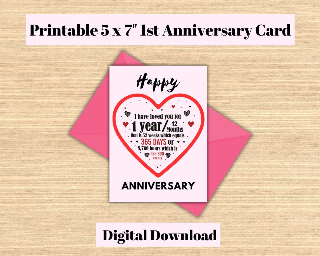 Printable 1st Anniversary Card | Instant Download | Printable Wedding ...