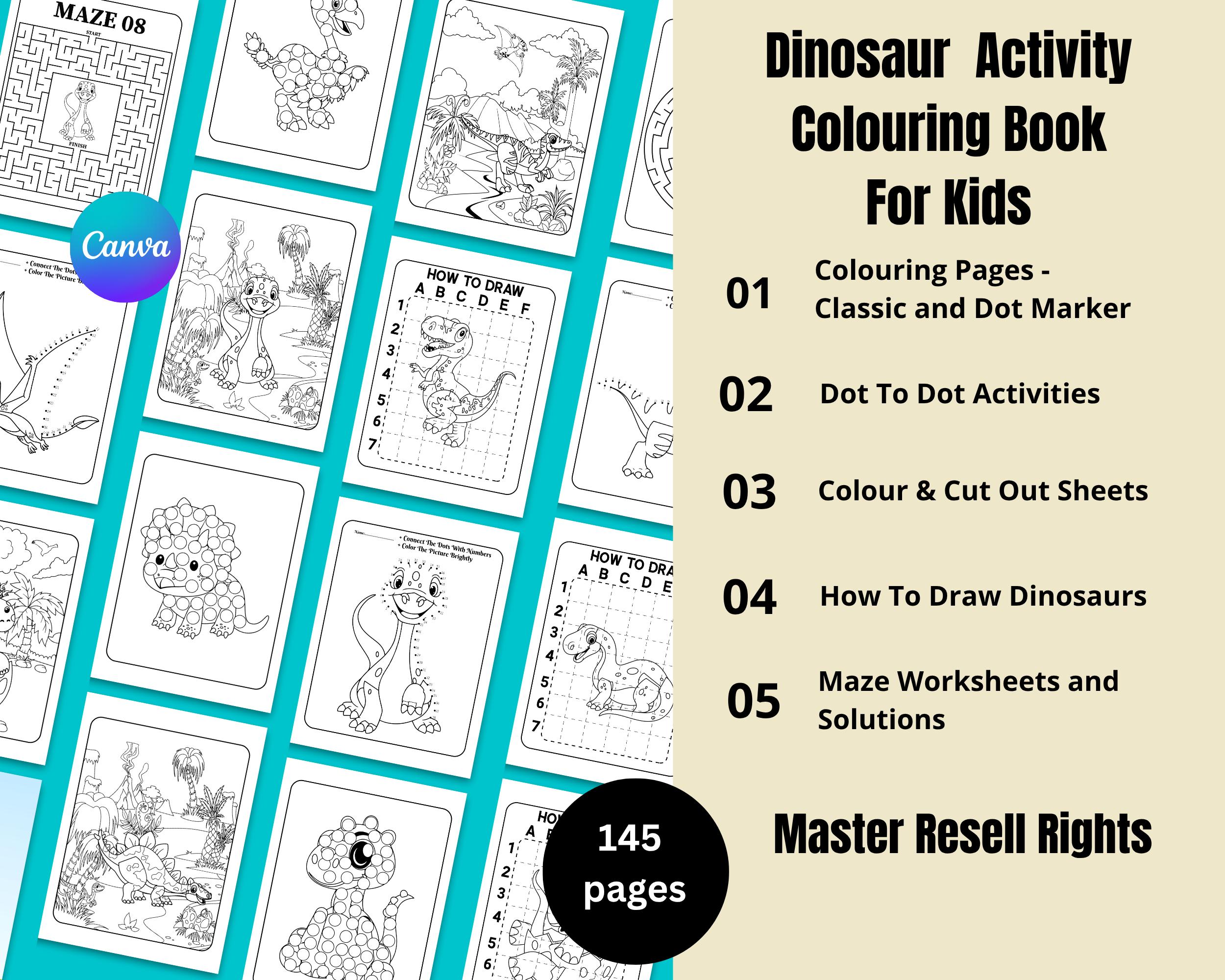 Dinosaur Activity Pack: Kids Printable Worksheets, Coloring, Mazes ...