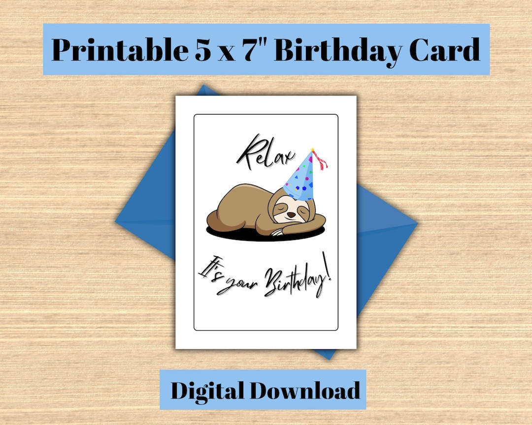 Printable Sloth Birthday Card Instant Download Printable Birthday Card ...