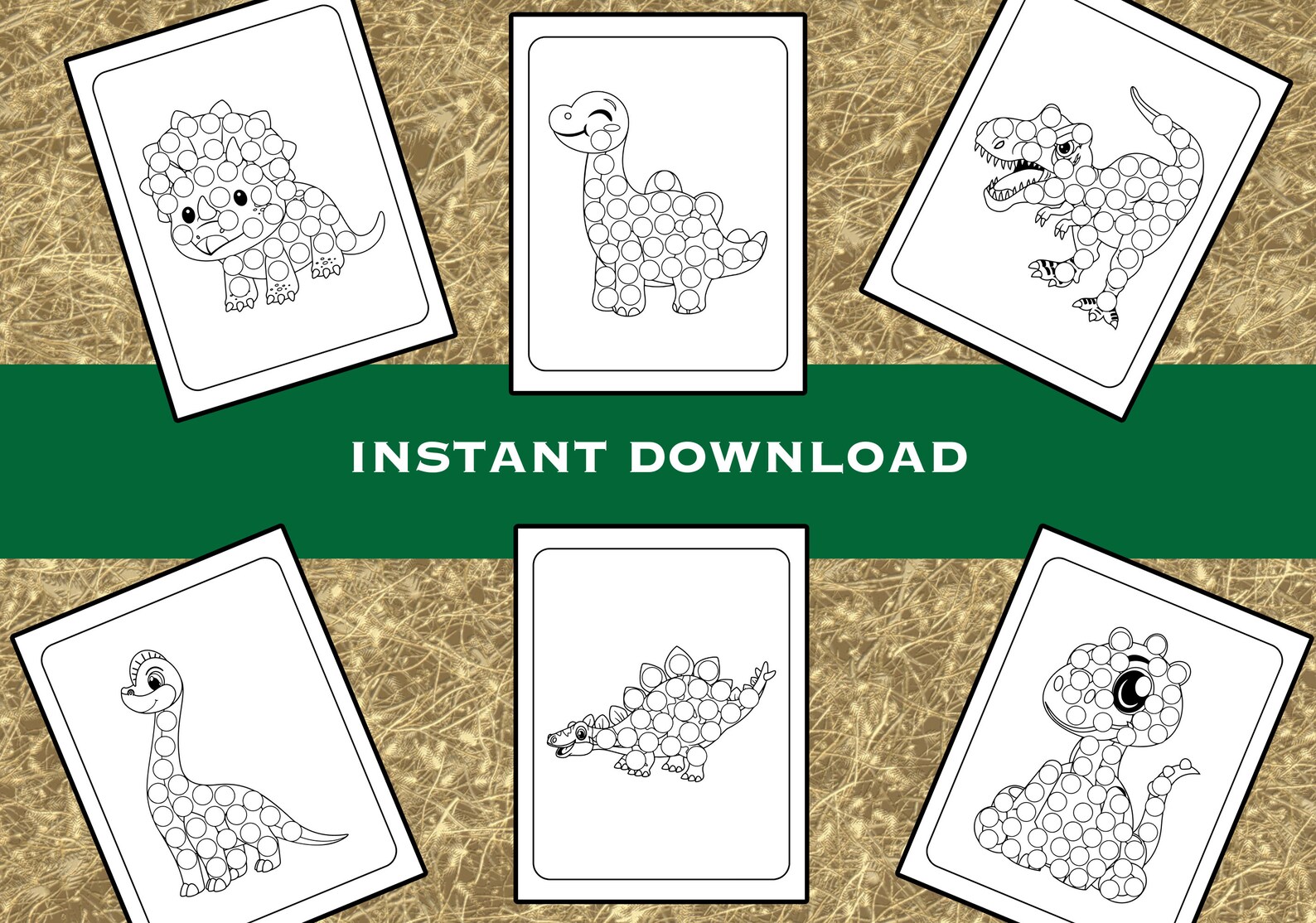 Dinosaur Dot Marker Coloring Pages: 25 Kids Activity Worksheets (PDF ...