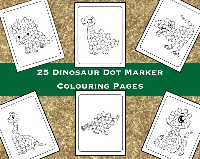 Dinosaur Dot Marker Coloring Pages: 25 Kids Activity Worksheets (PDF ...