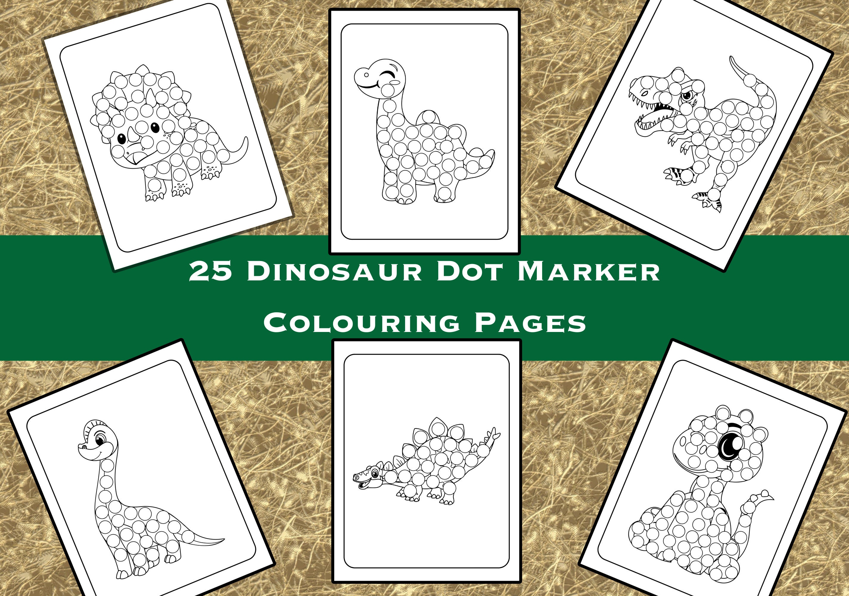 Dinosaur Dot Marker Coloring Pages: 25 Kids Activity Worksheets (PDF ...