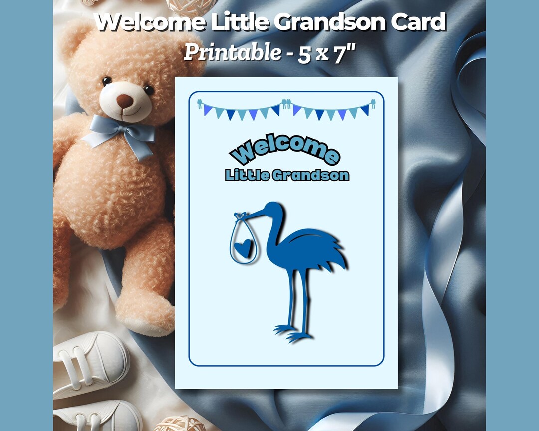 New Baby Grandson Printable 5x7 Card, Charming Card to Welcome Your ...