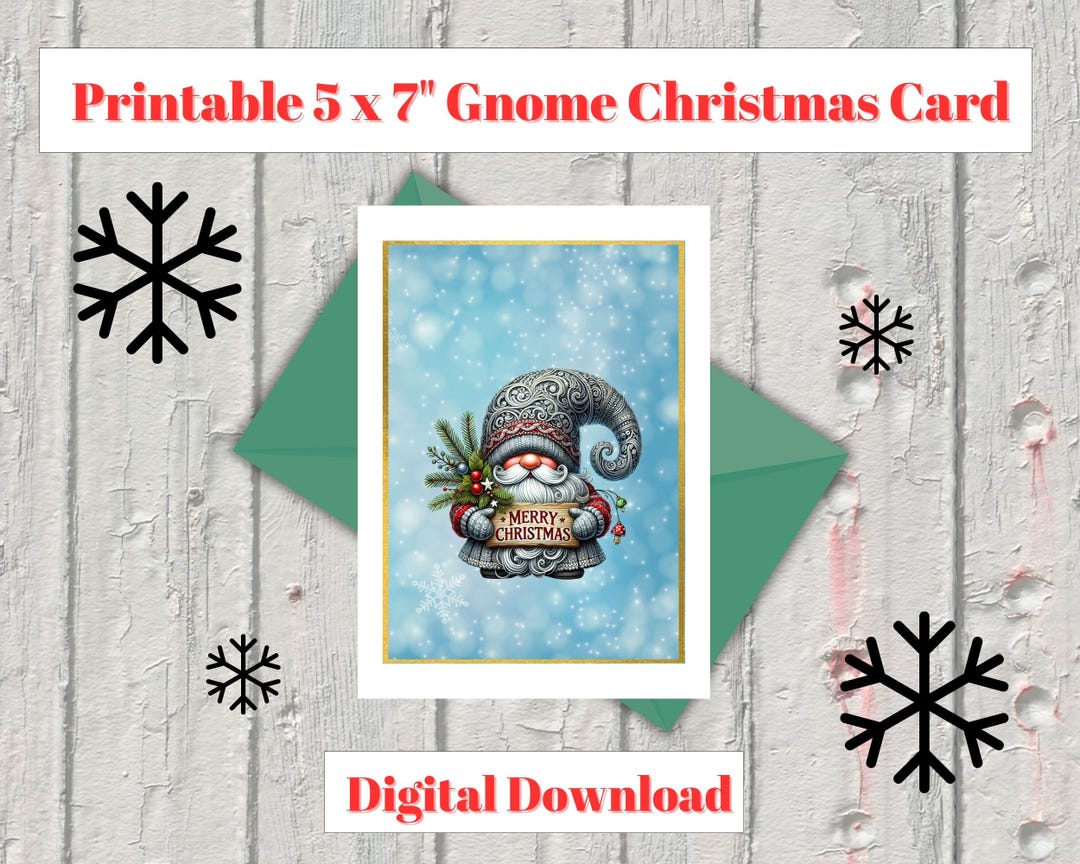 Printable Gnome Christmas Card | Instant Download | Printable Christmas ...