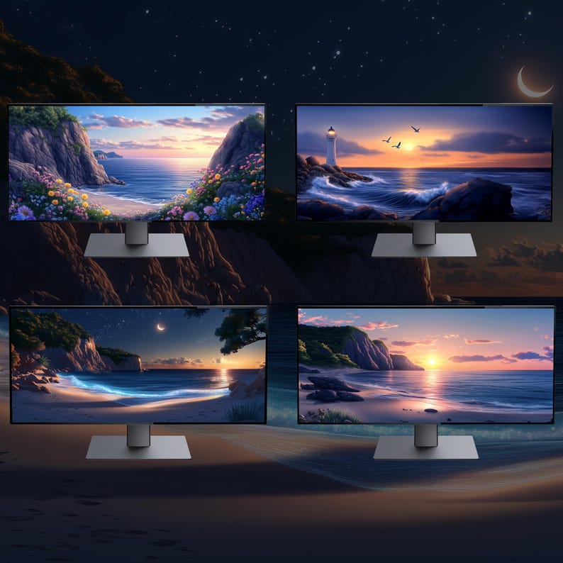 Minimalist Costal Wide & Ultrawide Wallpapers, Seascape Vector ...