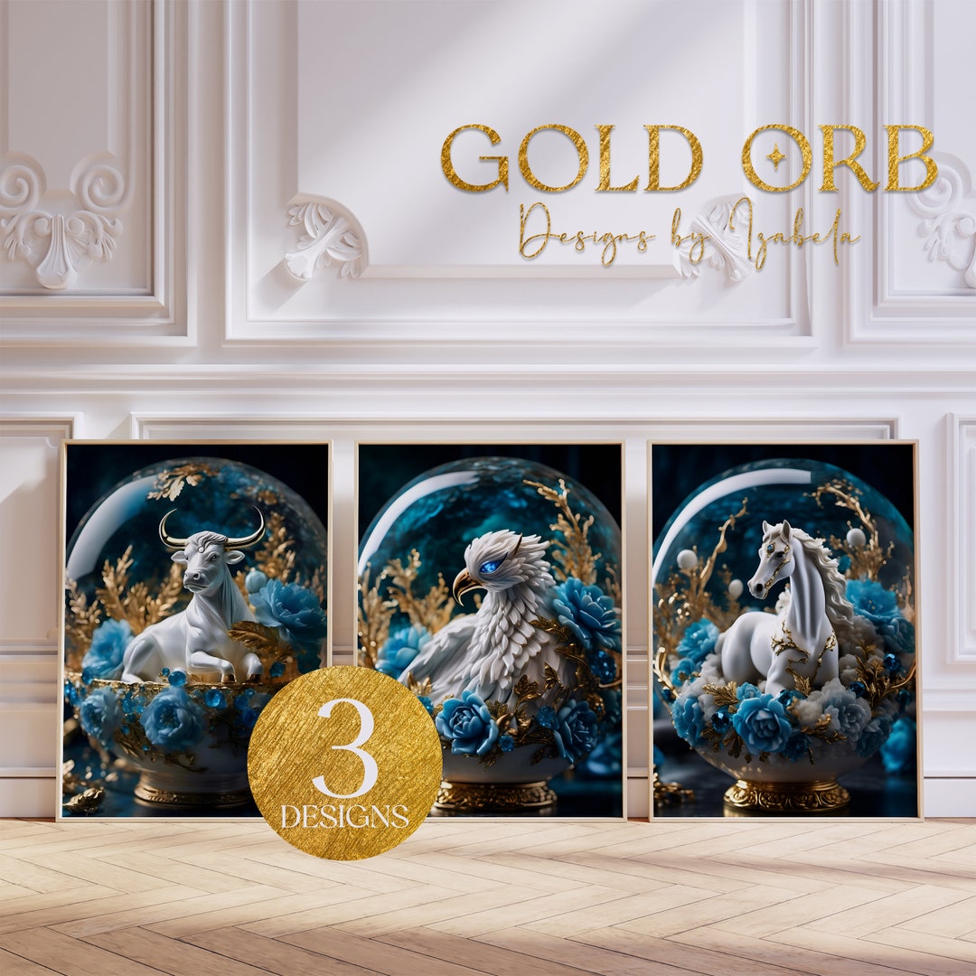 Marble Mystic Creatures Art Print Mystical Blue Topaz Accents Wall ...