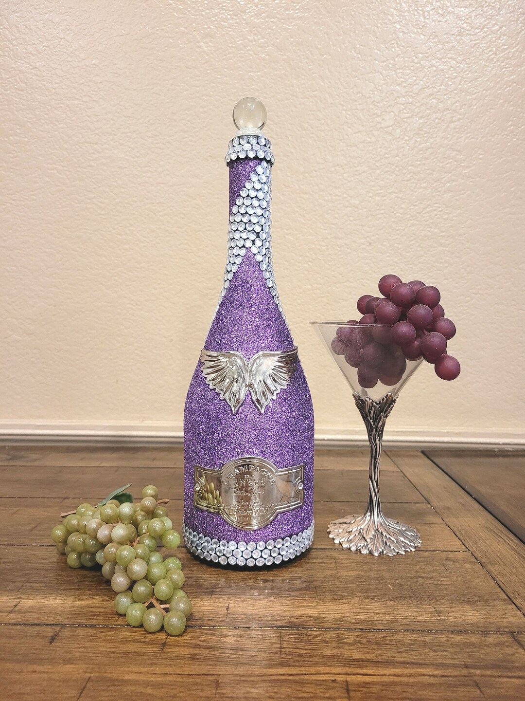Upcycled "angel Champagne" (empty) Bottle Decorated With Glitter and ...