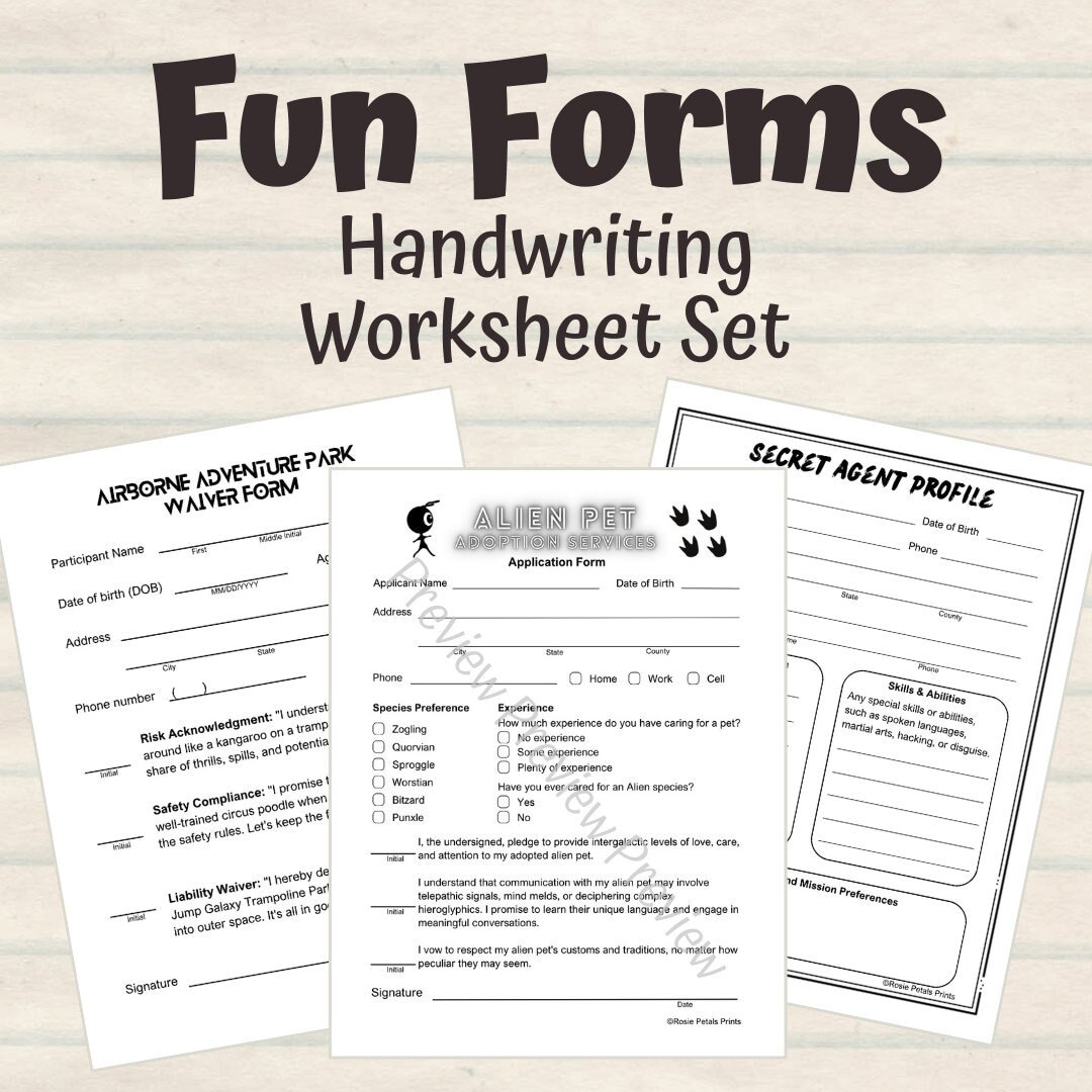 Fun Forms: Handwriting Worksheet Set - Etsy