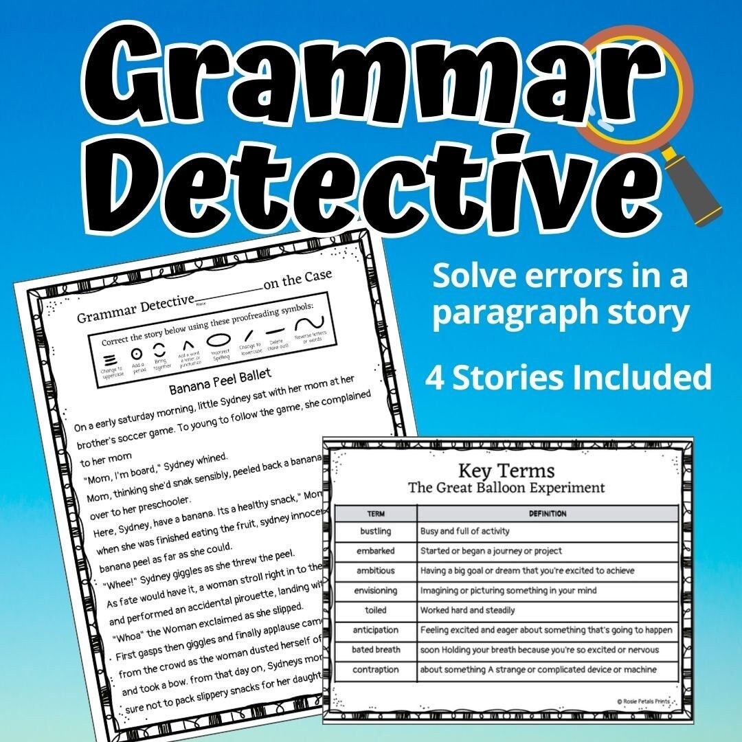 Grammar Detective: Proofread a Story Worksheet Bundle With 4 Stories - Etsy