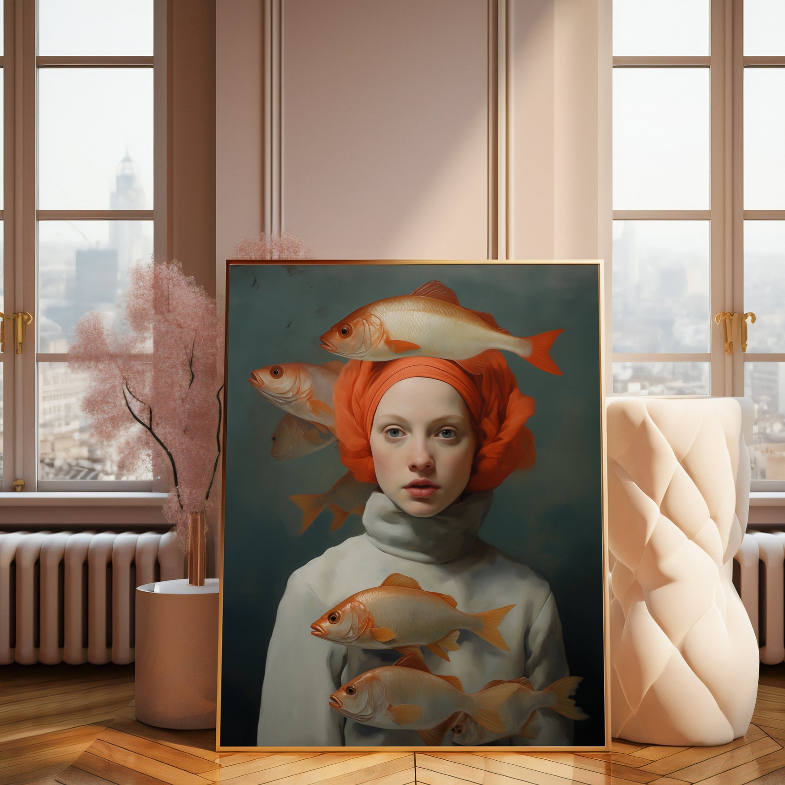 Vintage Style Woman and Fish Portrait – Ocean Demure Art Canvas - Etsy