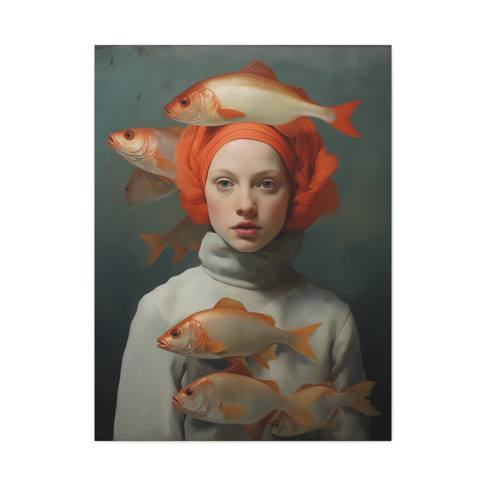 Ocean Demure - Demure Artwork Canvas, Women Portrait Paint, Fish Ocean ...