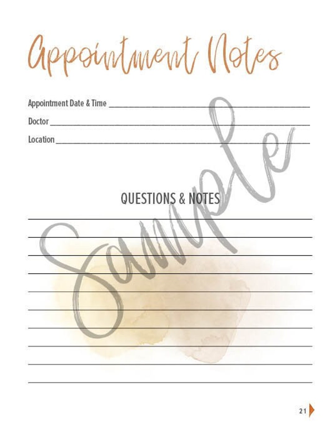 Appointment Notes Page - PDF From the Cancer Treatment Journal - Etsy