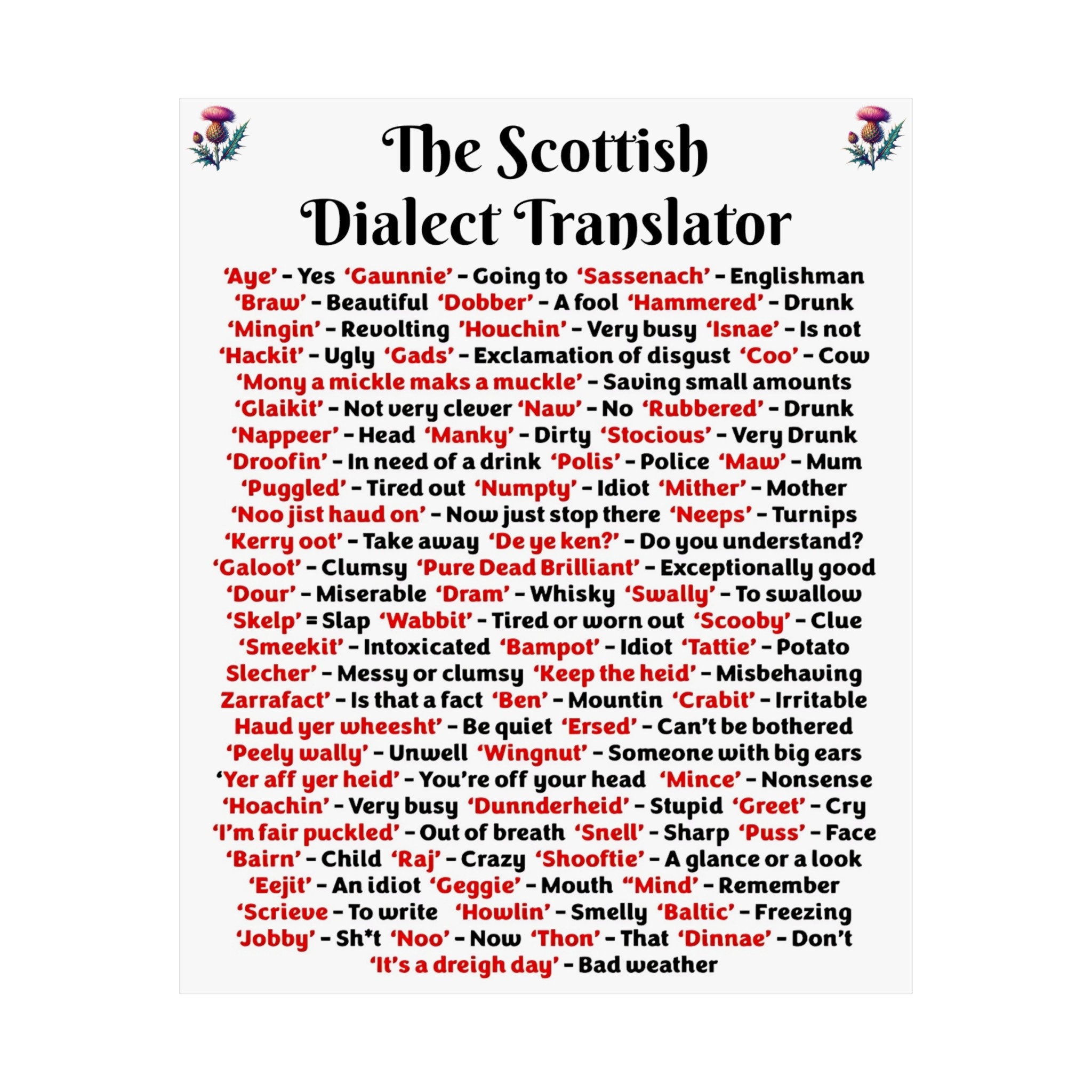 Scottish Dialect Translator Poster - Etsy UK