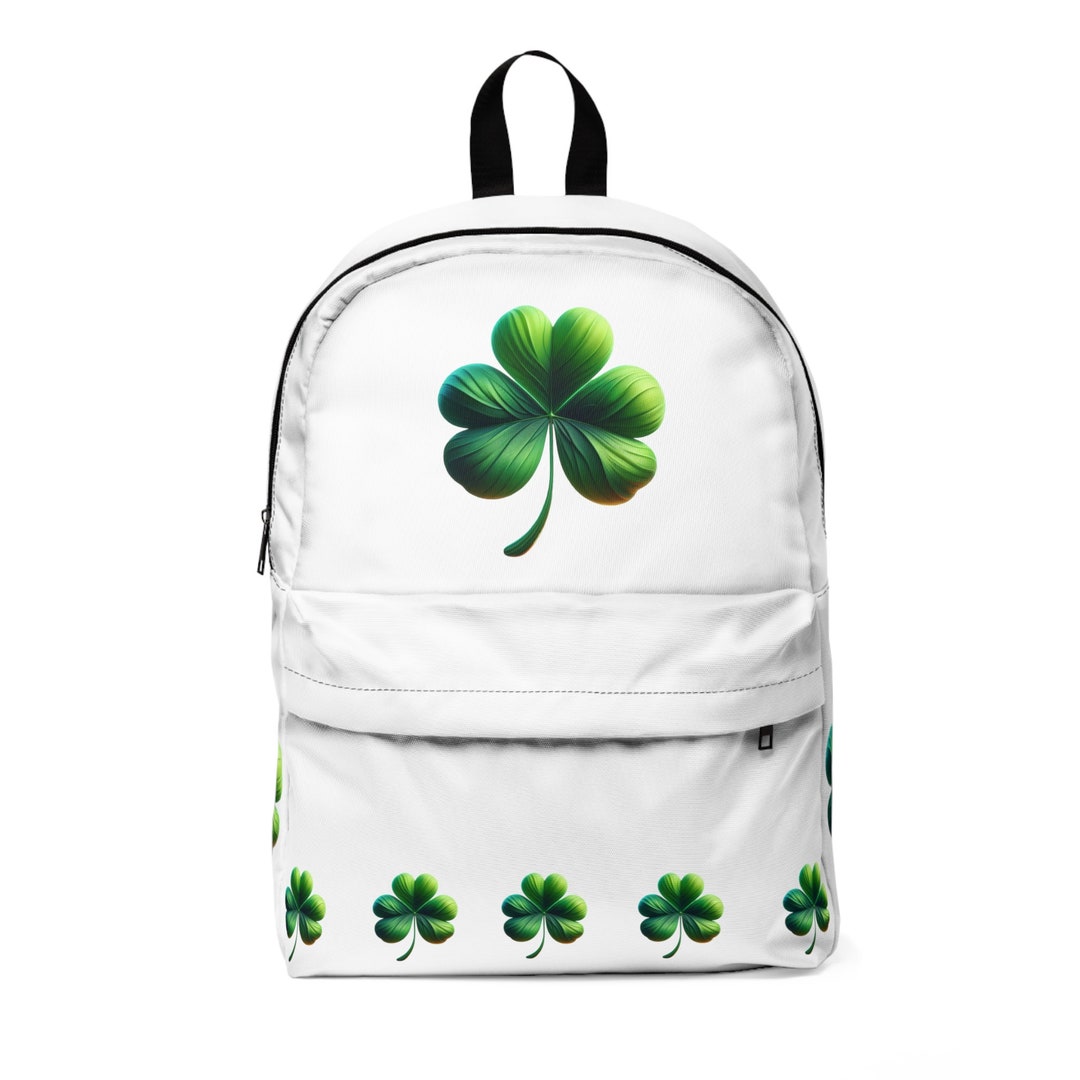 Four Leaf Clover Irish SHAMROCK WHITE BACKPACK, Waterproof Durable ...