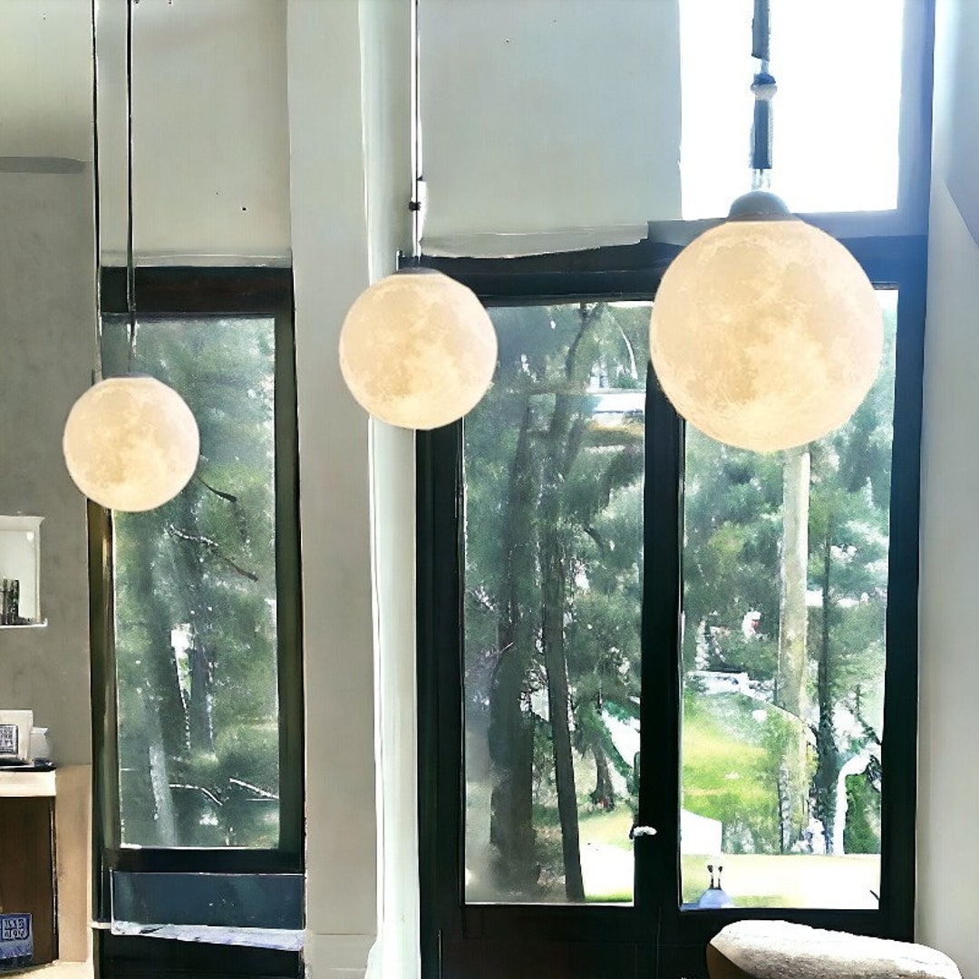 3D Printed Hanging Moon Lamp Multiple Colors 10-inch Diameter Plug-in ...