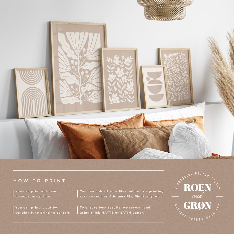 Neutral Gallery Wall Art Set of 6, Beige Abstract Botanical, Boho Botanical Set, 6 Piece Wall ...