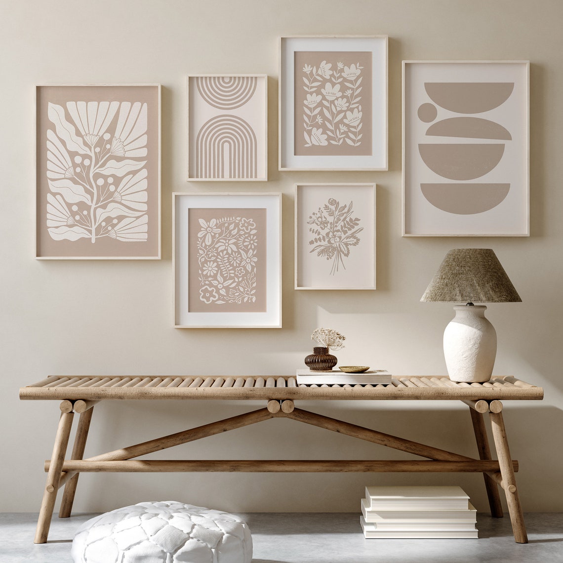 Neutral Gallery Wall Art Set of 6, Beige Abstract Botanical, Boho ...