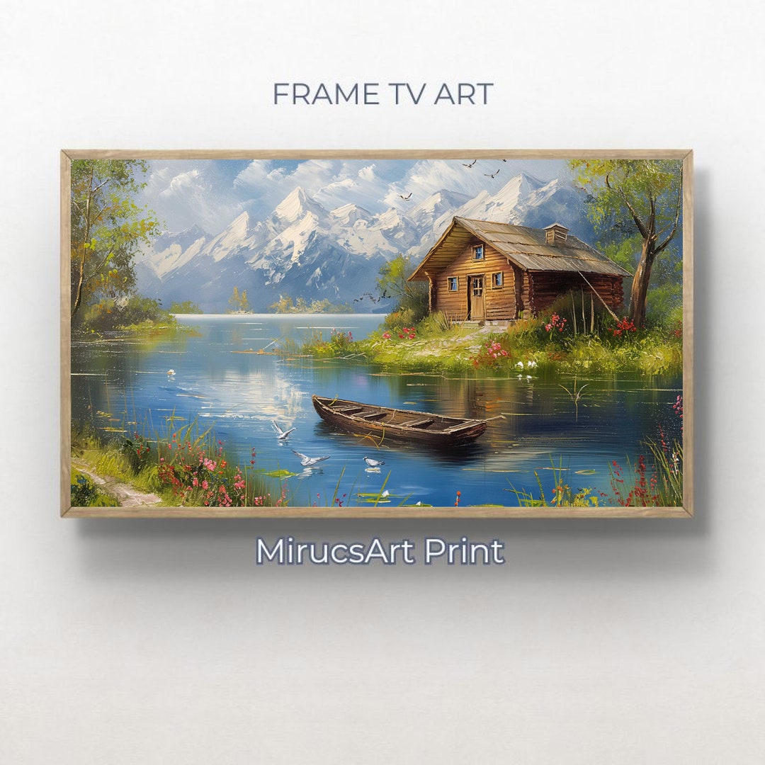 Lakeside Serenity: A Majestic Oil Painting Digital Frame TV Art - Etsy