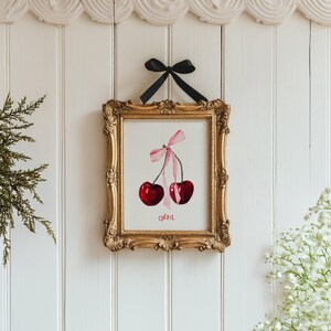 Cherry With Bow Wall Art Feminine Poster Cherries Soft Girl Bedroom ...