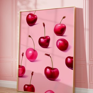 Cherry Wall Art Print, Printable Feminine Poster, Cherries Poster Soft ...