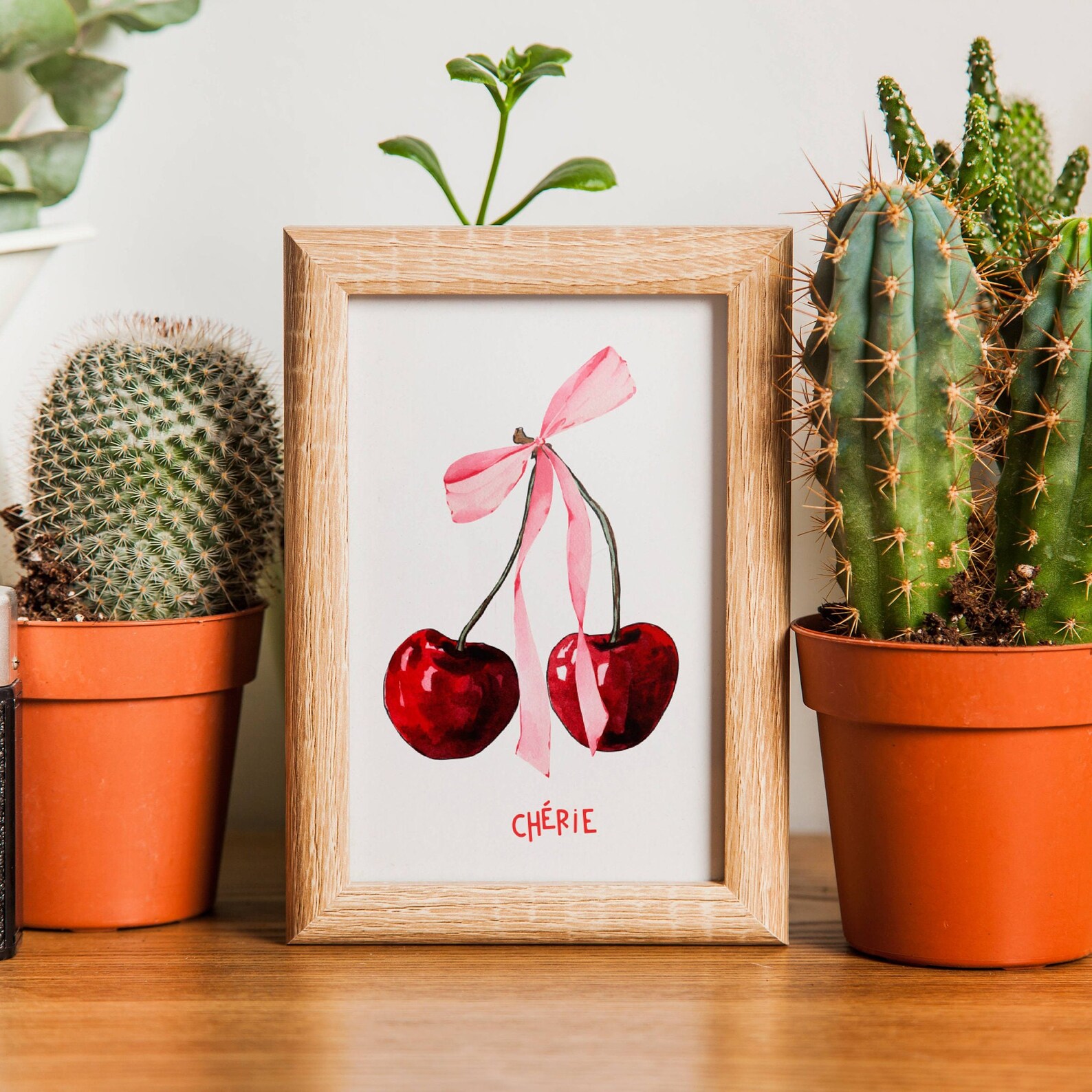 Cherry With Bow Wall Art Feminine Poster Cherries Soft Girl Bedroom ...