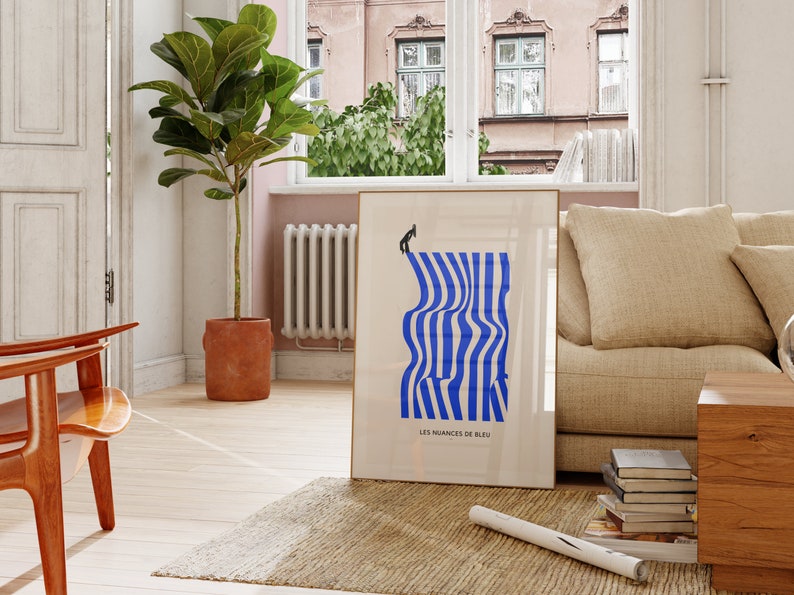 Linear Wavy Yves Klein Poster, Electric Blue Klif Minimal Print, Mid ...