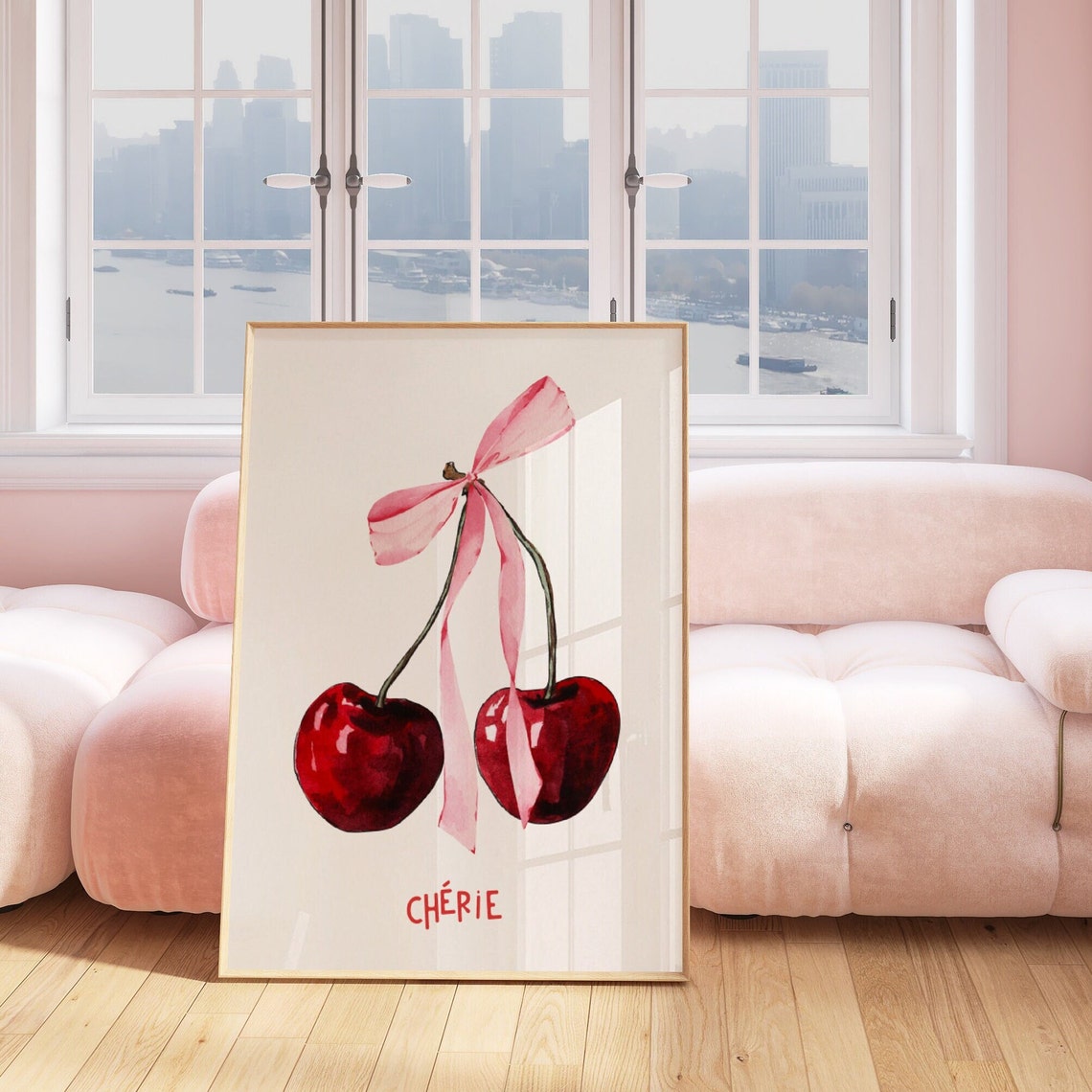Cherry With Bow Wall Art Feminine Poster Cherries Soft Girl Bedroom ...